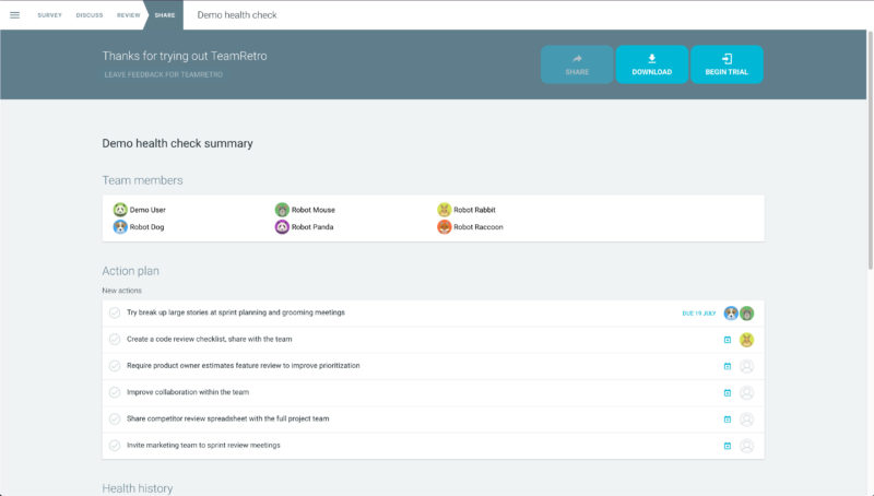 Scrum Values Team Health Check - TeamRetro