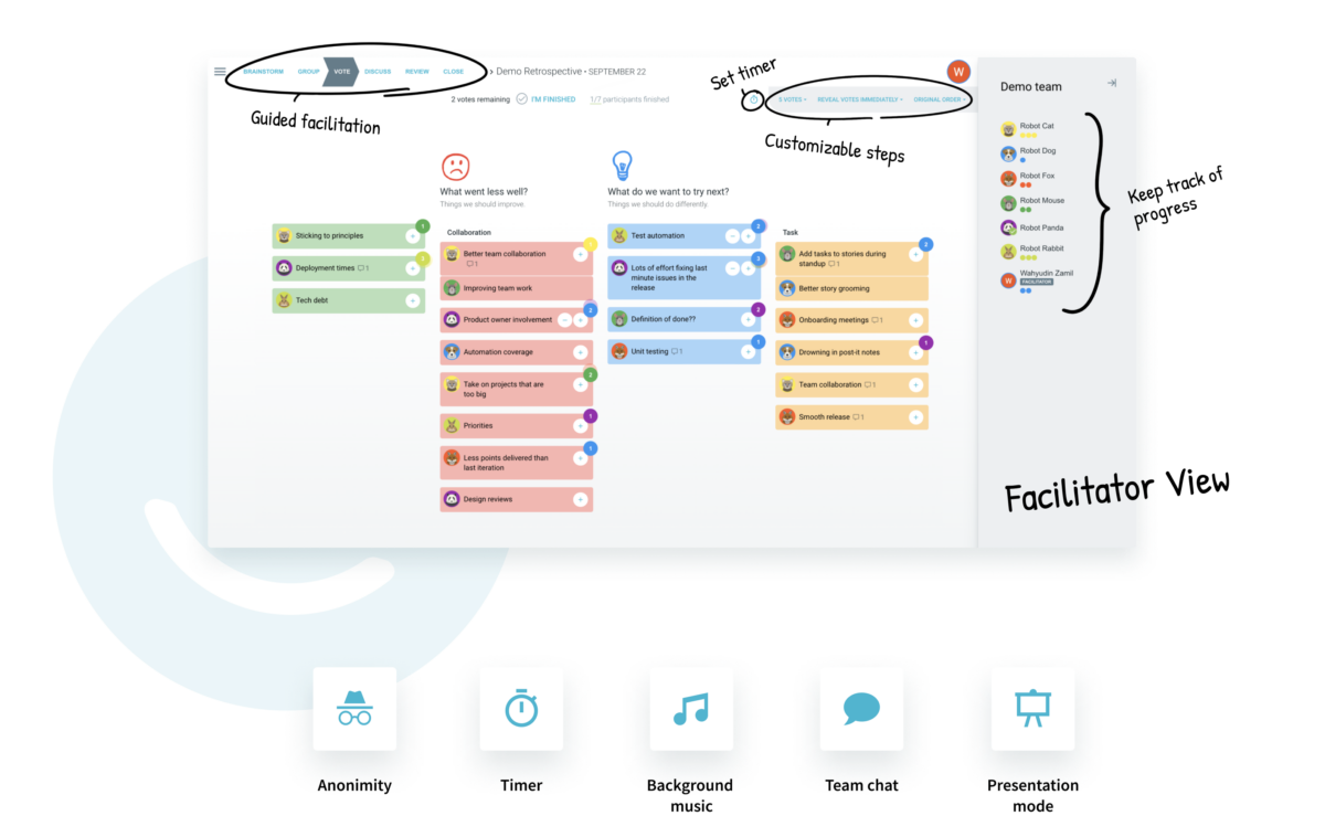 TeamRetro Retrospective Features - Streamline Agile Retrospective